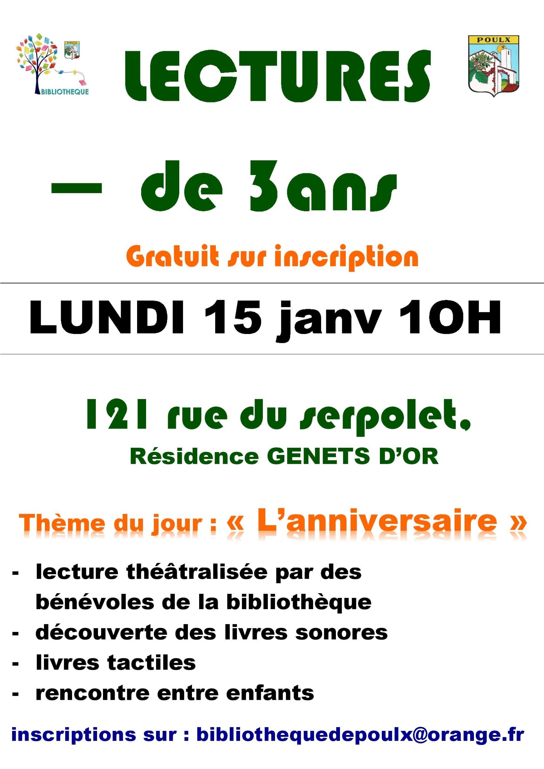 15/01/24 - Lecture pour les moins de 3 ans - Mairie de Poulx : Mairie ...